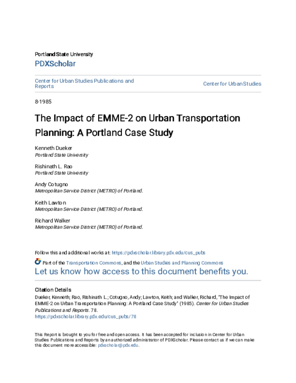 (PDF) EMME/2's Role in Portland's Transport Planning