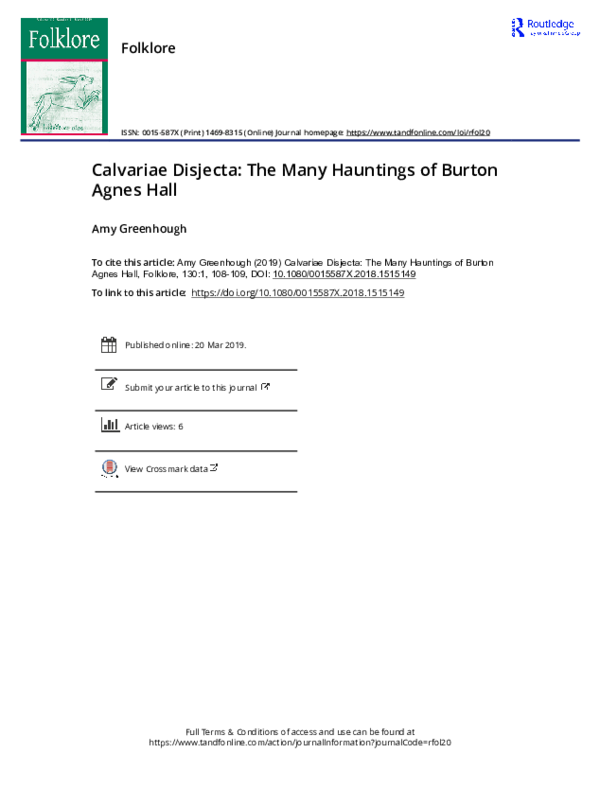 (PDF) Calvariae Disjecta: The Many Hauntings of Burton Agnes Hall