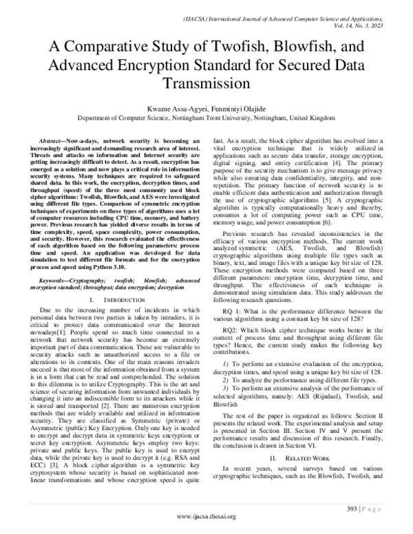 (PDF) A Comparative Study of Twofish, Blowfish, and Advanced Encryption Standard for Secured ...
