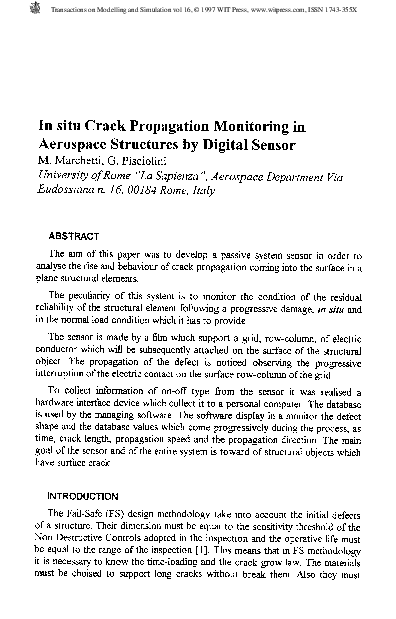 (PDF) In Situ Crack Propagation Monitoring In Aerospace Structures By Digital Sensor