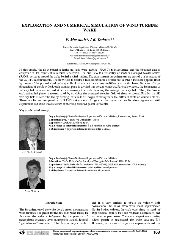 (PDF) Exploration and numerical simulation of wind turbine wake