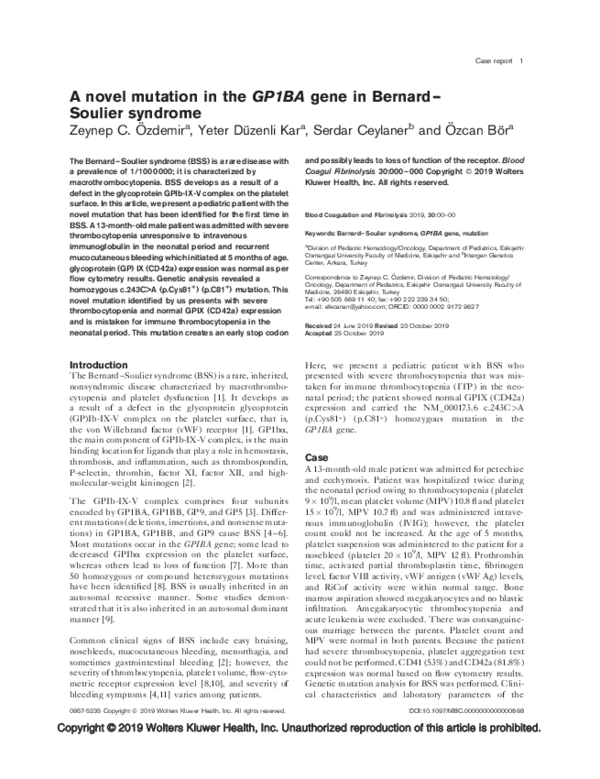 (PDF) A novel mutation in the GP1BA gene in Bernard–Soulier syndrome