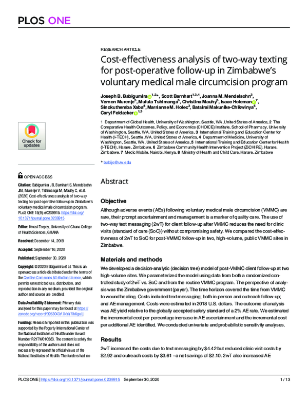 (PDF) Cost-effectiveness analysis of two-way texting for post-operative ...