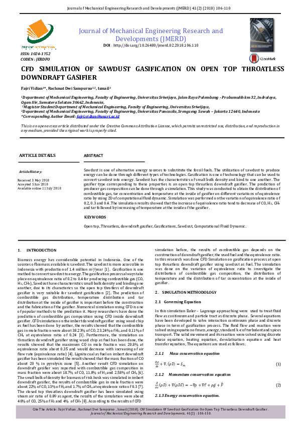 (PDF) CFD Simulation of Sawdust Gasification on Open Top Throatless ...