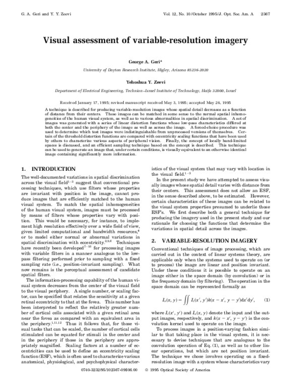 (PDF) Variable-Resolution Imagery in Vision Assessment