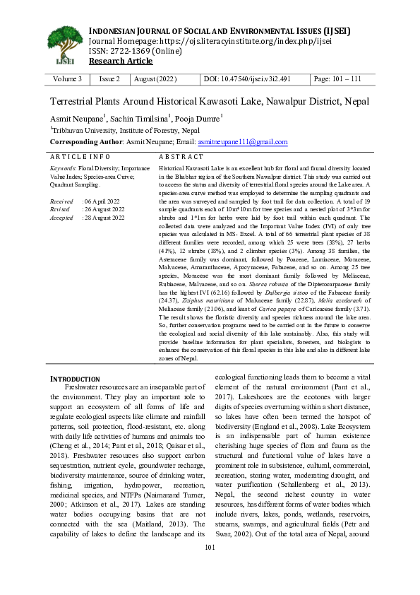 (PDF) Terrestrial Plants Around Historical Kawasoti Lake, Nawalpur ...