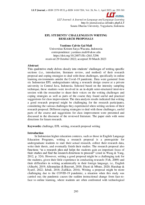 (PDF) EFL Students' Challenges in Writing Research Proposals