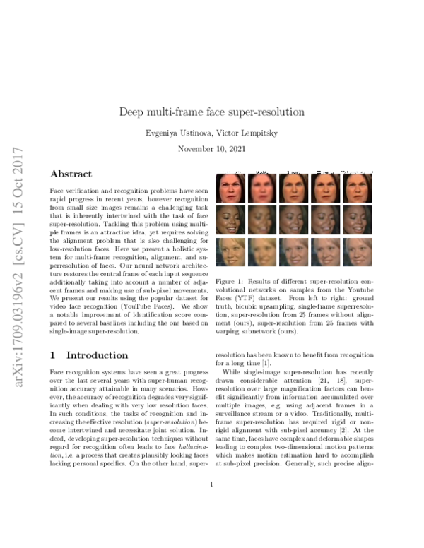 (PDF) Deep multi-frame face super-resolution
