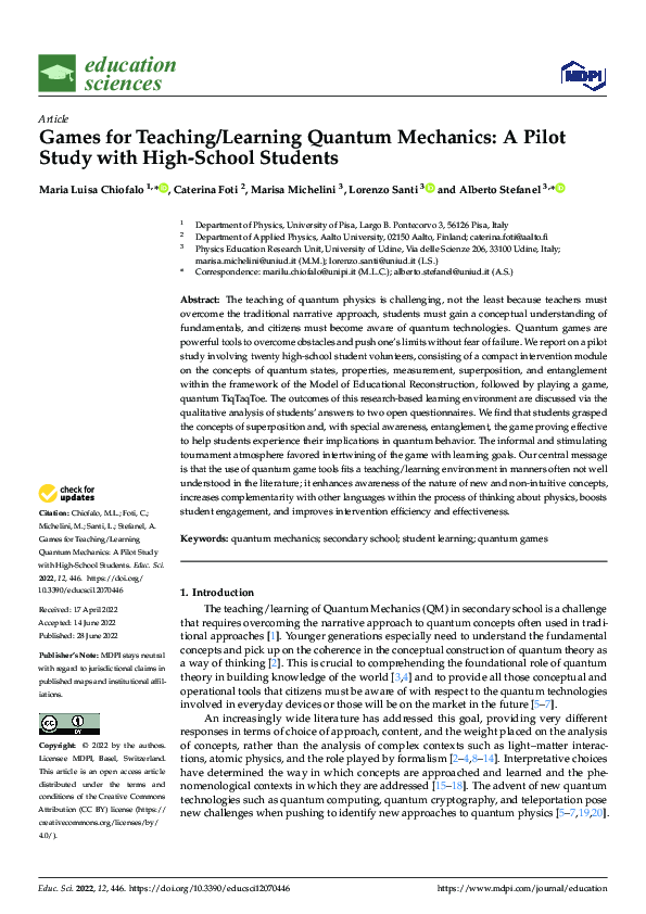 (PDF) Games for Teaching/Learning Quantum Mechanics: A Pilot Study with ...