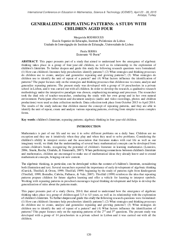 (PDF) Generalizing Repeating Patterns: A Study with Children Aged Four