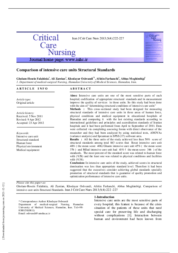 (PDF) Comparison of intensive care units Structural Standards