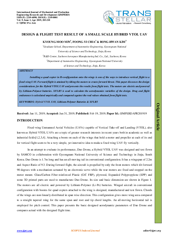 (PDF) Design , Flight Test Result of A Small Scale Hybrid VTOL UAV
