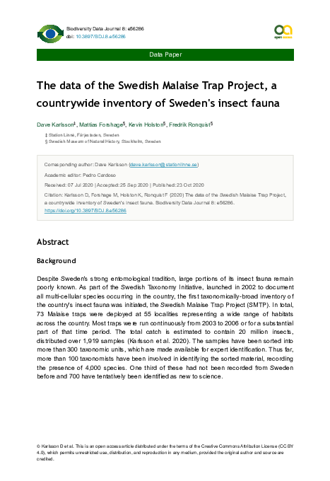 (PDF) The data of the Swedish Malaise Trap Project, a countrywide ...