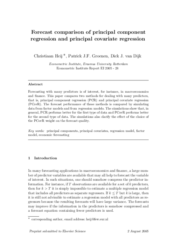 Pdf Forecast Comparison Of Principal Component Regression And