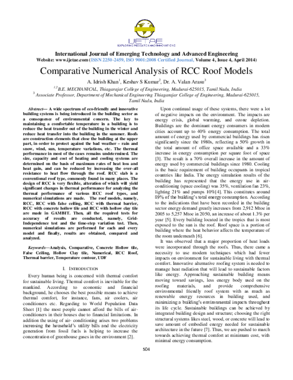(PDF) Comparative Numerical Analysis of RCC Roof Models