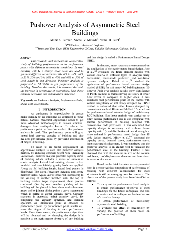 (PDF) Pushover Analysis of Asymmetric Steel Buildings | Bittu Parmar ...