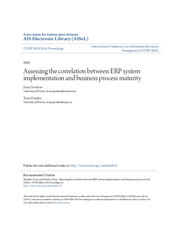 Assessing the correlation between ERP system implementation and business process maturity