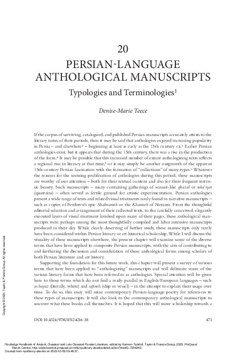 (PDF) 'Persian-language Anthological Manuscripts: Typologies and ...