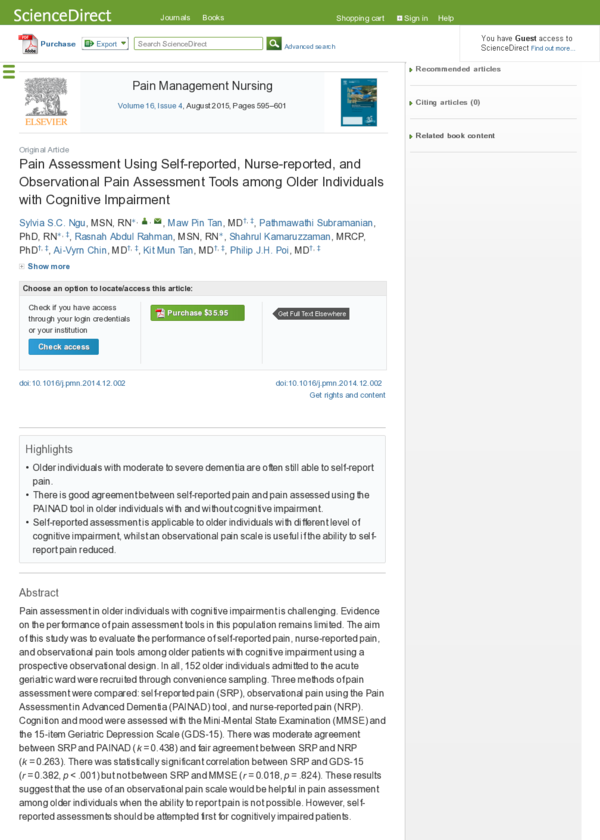 (PDF) Pain Assessment Using Self-reported, Nurse-reported, and ...