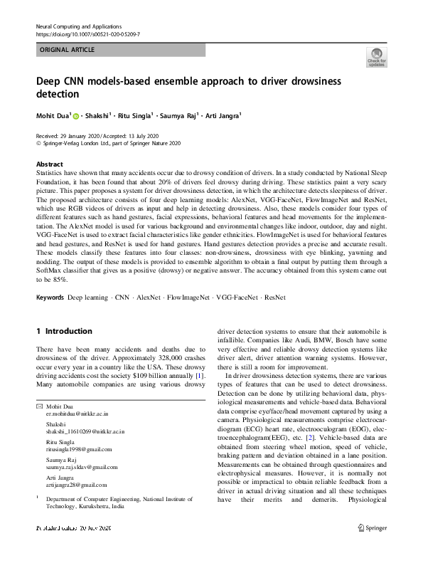 Pdf Deep Cnn Models Based Ensemble Approach To Driver Drowsiness Detection 