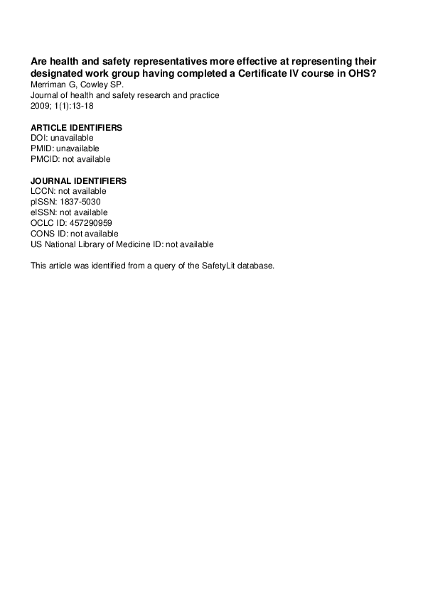 (PDF) Are health and safety representatives more effective at ...