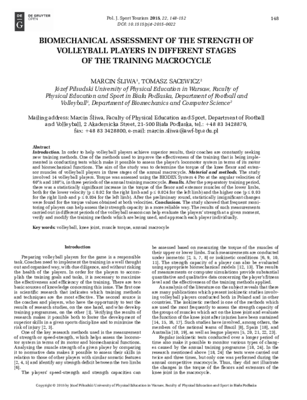 (PDF) Biomechanical Assessment of the Strength of Volleyball Players in ...