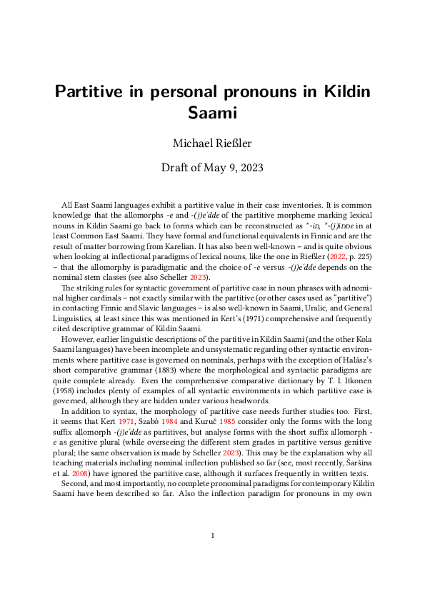 (PDF) Partitive in personal pronouns in Kildin Saami