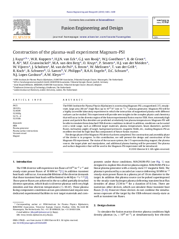 (PDF) Magnum-PSI: A High-Flux Plasma-Wall Interaction Experiment