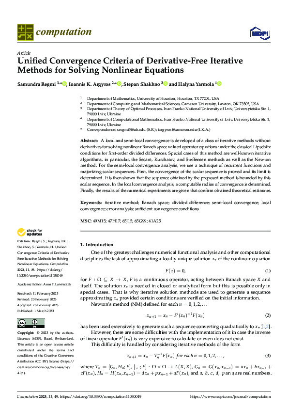 Pdf Unified Convergence Criteria Of Derivative Free Iterative Methods