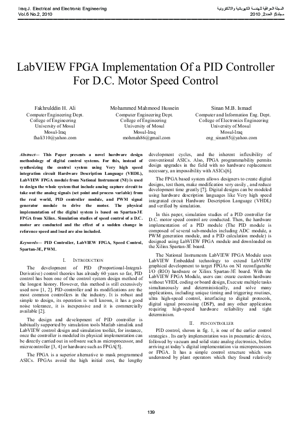 Pdf Labview Fpga Implementation Of A Pid Controller For D C Motor Speed Control