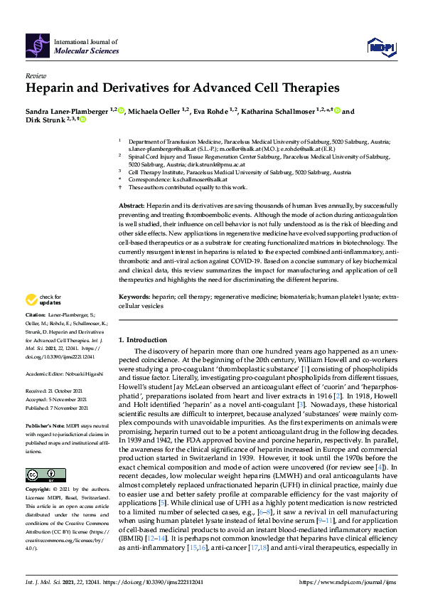 (PDF) Heparin and Derivatives for Advanced Cell Therapies