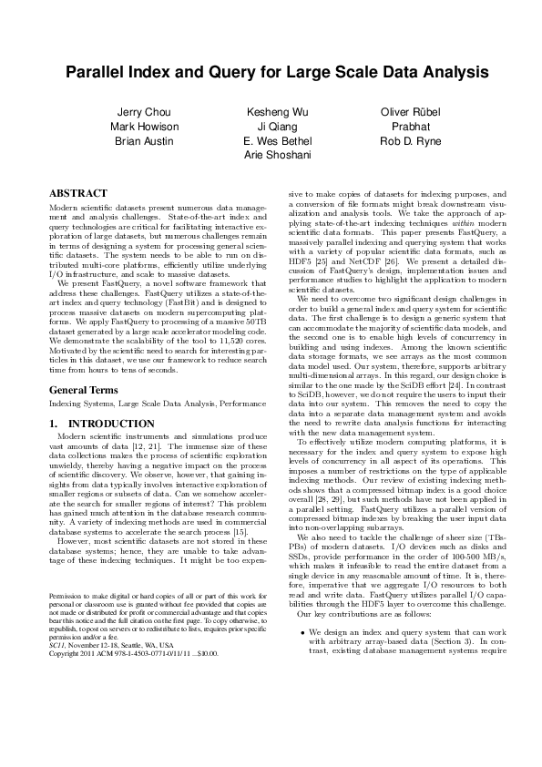 (PDF) Parallel index and query for large scale data analysis | Jerry ...