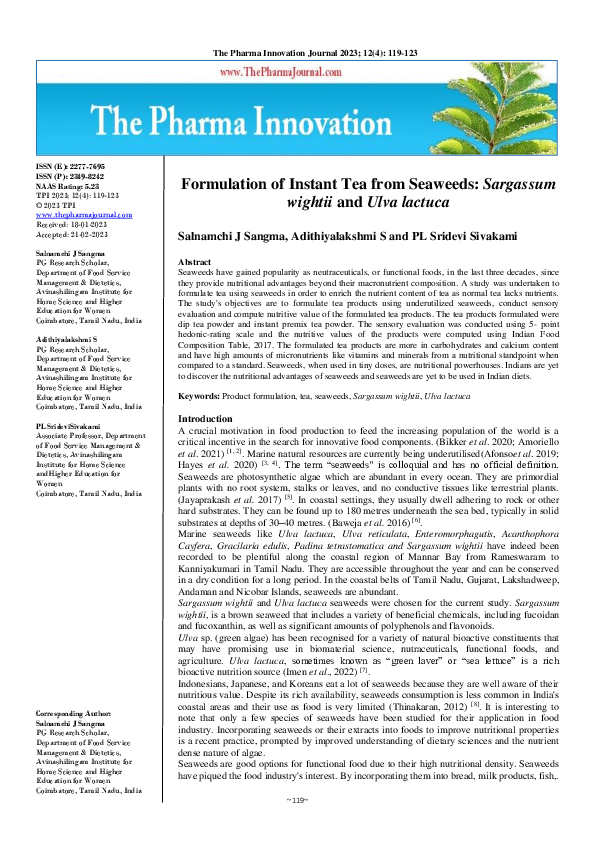 (PDF) Formulation of Instant Tea from Seaweeds: Sargassum wightii and ...