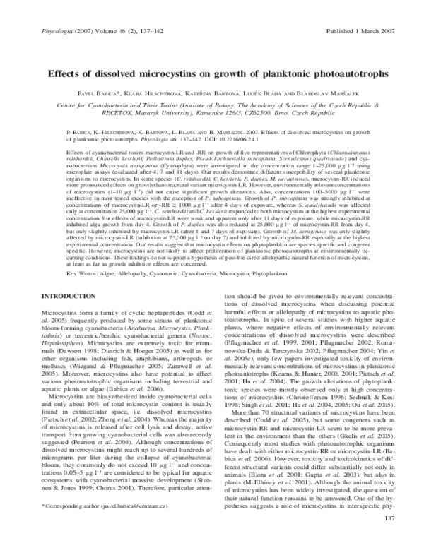 (PDF) Effects of dissolved microcystins on growth of planktonic photoautotrophs