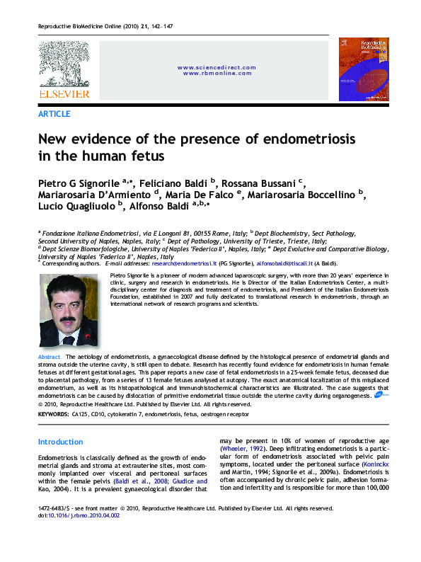 (PDF) New evidence of the presence of endometriosis in the human fetus