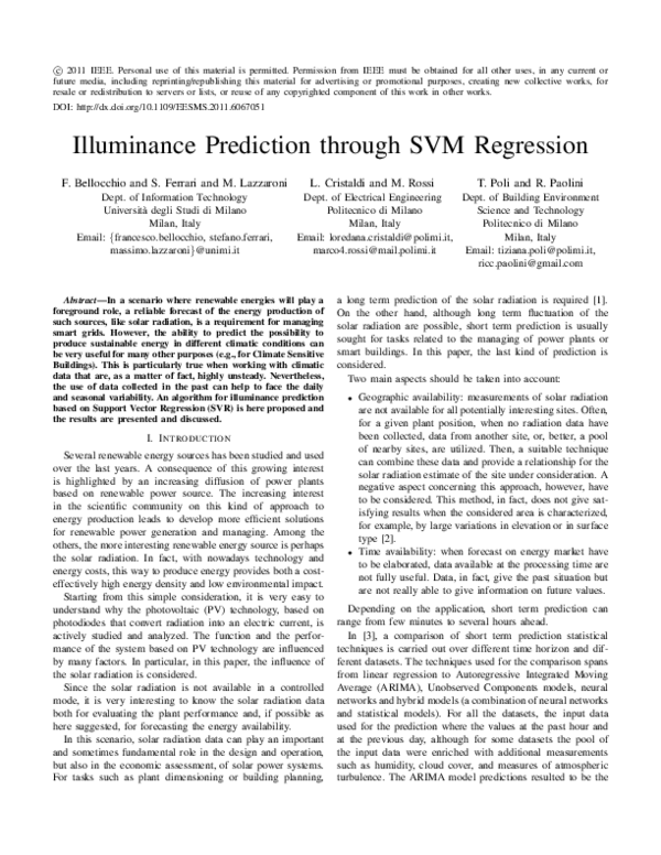 (PDF) Illuminance prediction through SVM regression