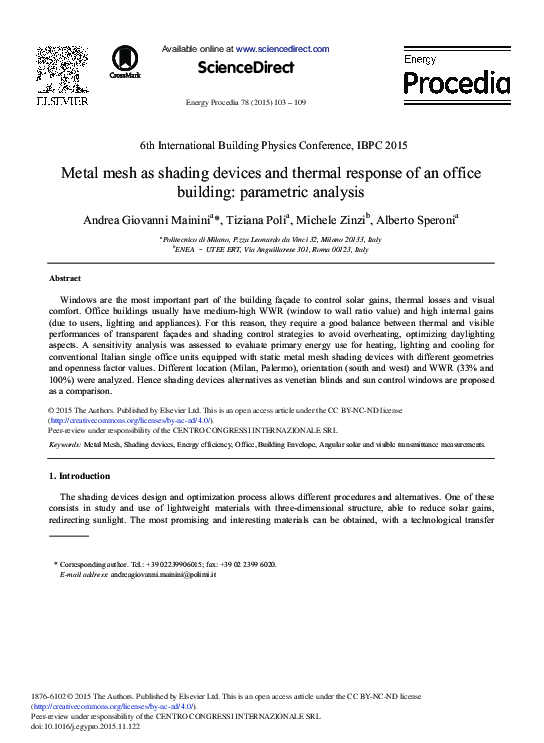 (PDF) Metal Mesh as Shading Devices and Thermal Response of an Office ...
