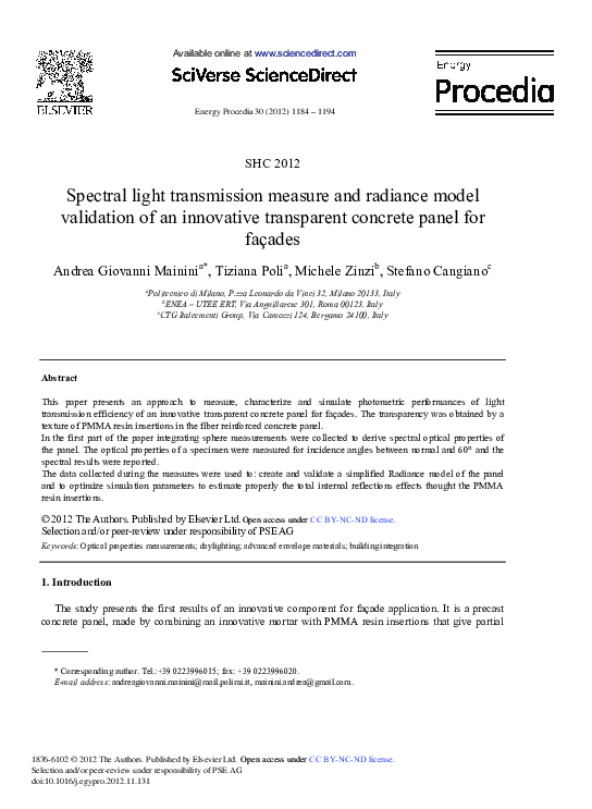 (PDF) Spectral Light Transmission Measure and Radiance Model Validation ...