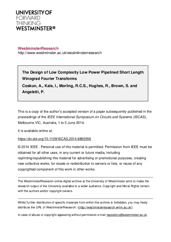 (PDF) The design of low complexity low power pipelined short length Winograd Fourier transforms ...