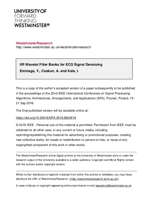 (PDF) IIR Wavelet Filter Banks for ECG Signal Denoising