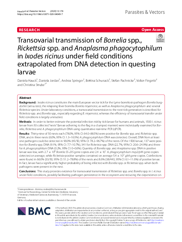 (PDF) Transovarial transmission of Borrelia spp., Rickettsia spp. and ...