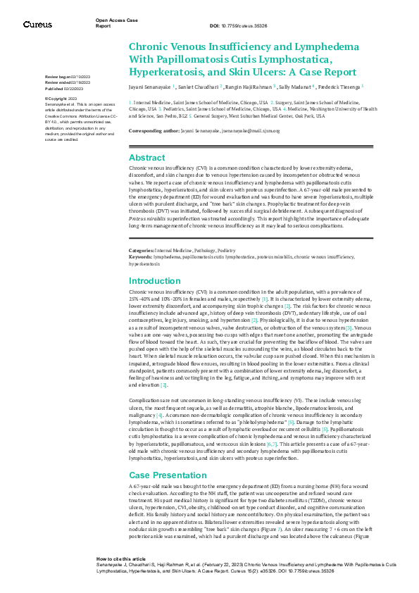 (PDF) Chronic Venous Insufficiency and Lymphedema With Papillomatosis ...