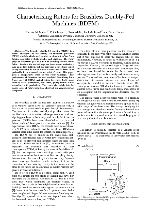 (PDF) Characterising rotors for brushless doubly-fed machines (BDFM)