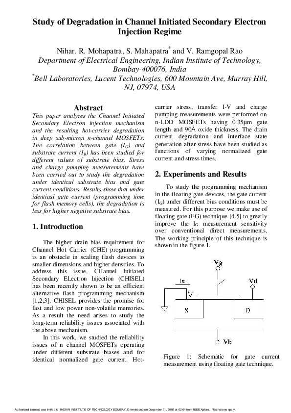 (PDF) Study of Degradation in Channel Initiated Secondary Electron ...