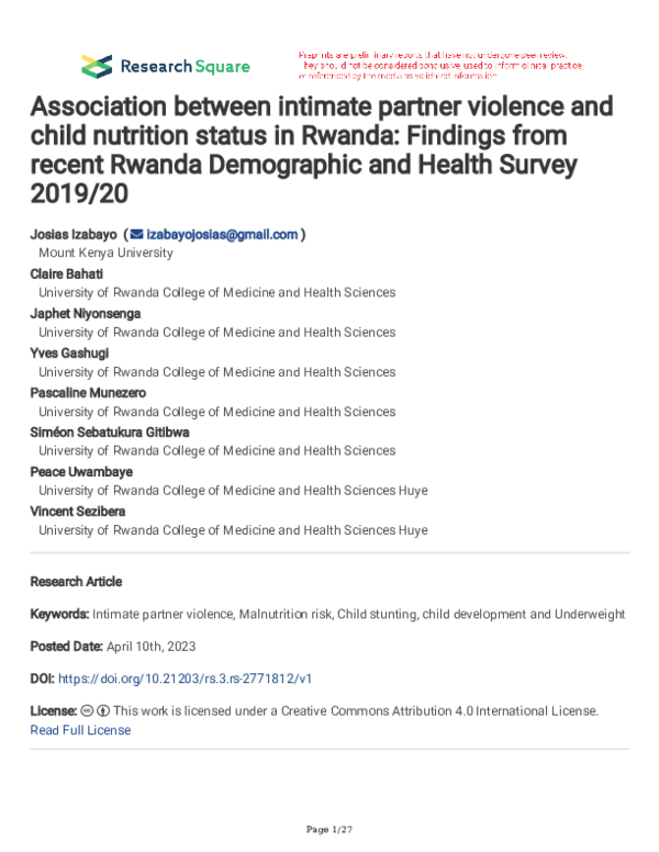 (PDF) Association between intimate partner violence and child nutrition ...