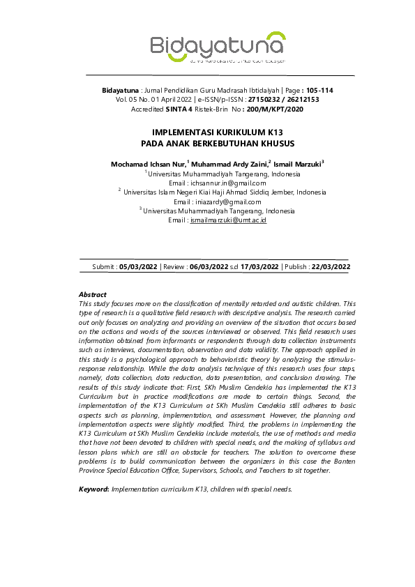 (PDF) Implementasi Kurikulum K13 pada Anak Berkebutuhan Khusus