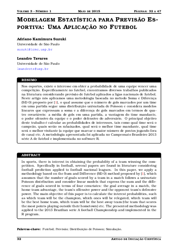 (PDF) Modelagem estatística para previsão esportiva: uma aplicação no ...
