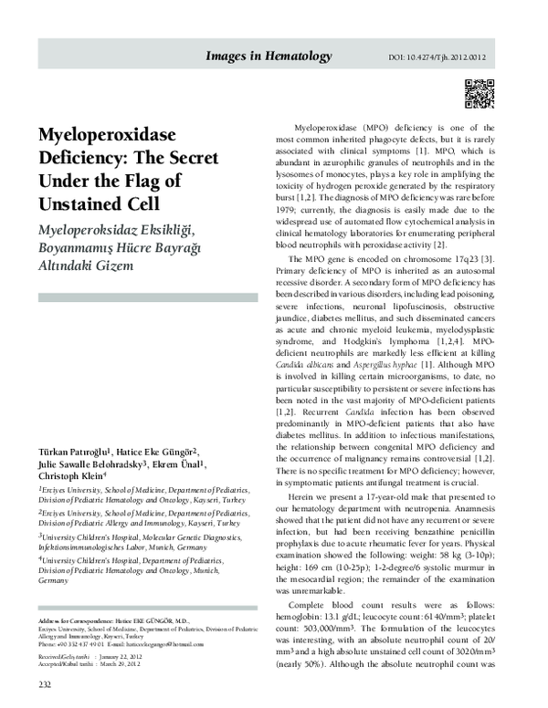 (PDF) Myeloperoxidase Deficiency: The Secret Under the Flag of ...