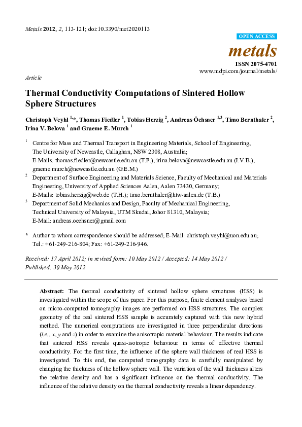 (PDF) Thermal Conductivity Computations of Sintered Hollow Sphere ...