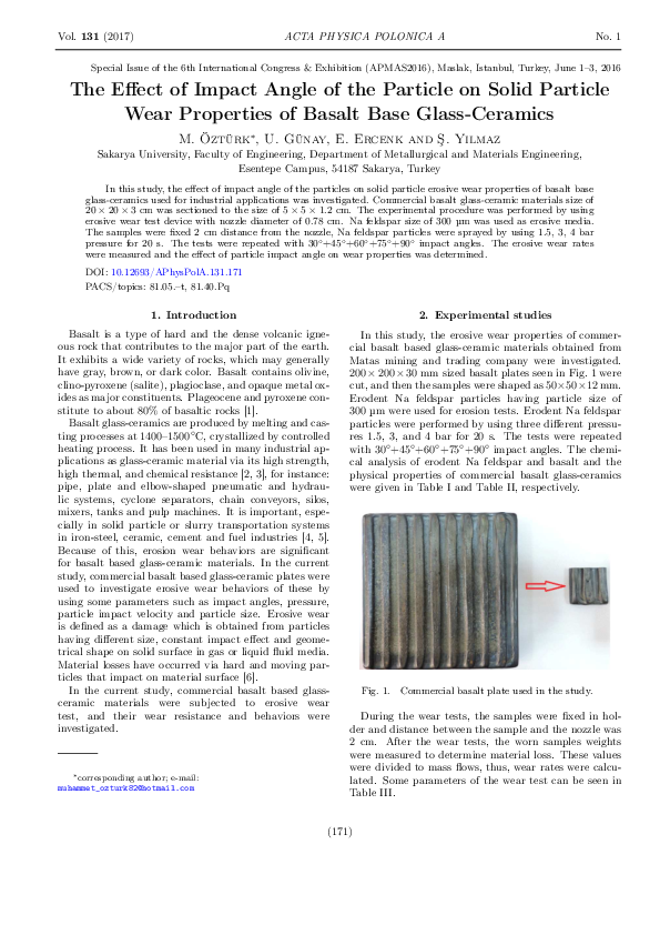 (PDF) The Effect of Impact Angle of the Particle on Solid Particle Wear ...